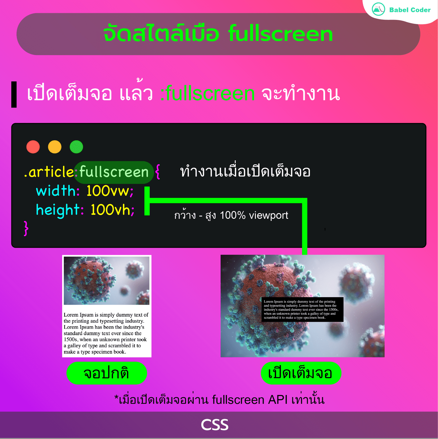การใช้ :fullscreen เพื่อจัด CSS ให้หน้าจอในโหมดเต็มจอ