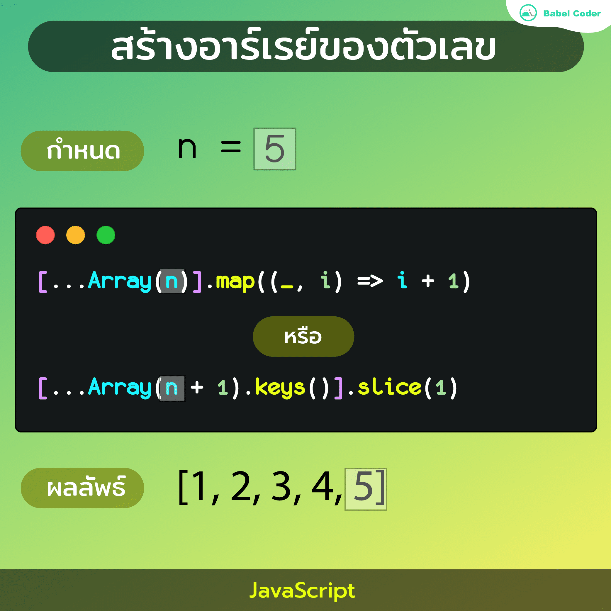 สร้าง Array ที่ประกอบด้วยเลข 1 ถึง n ใน JavaScript