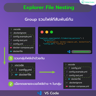 รวมกลุ่มไฟล์ที่สัมพันธ์กันด้วย Explorer File Nesting ใน VSCode